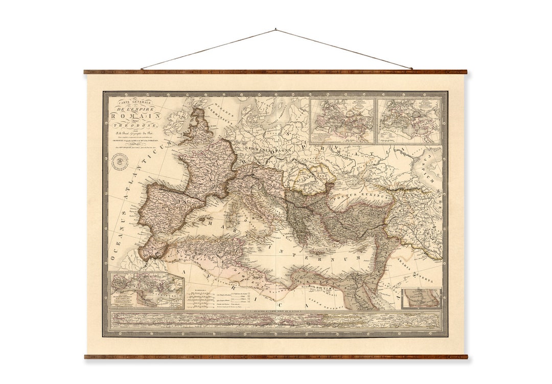 Roman Empire Vintage European City Map on Ready to Hang Roll Down Canvas Decorative Antique Map ...
