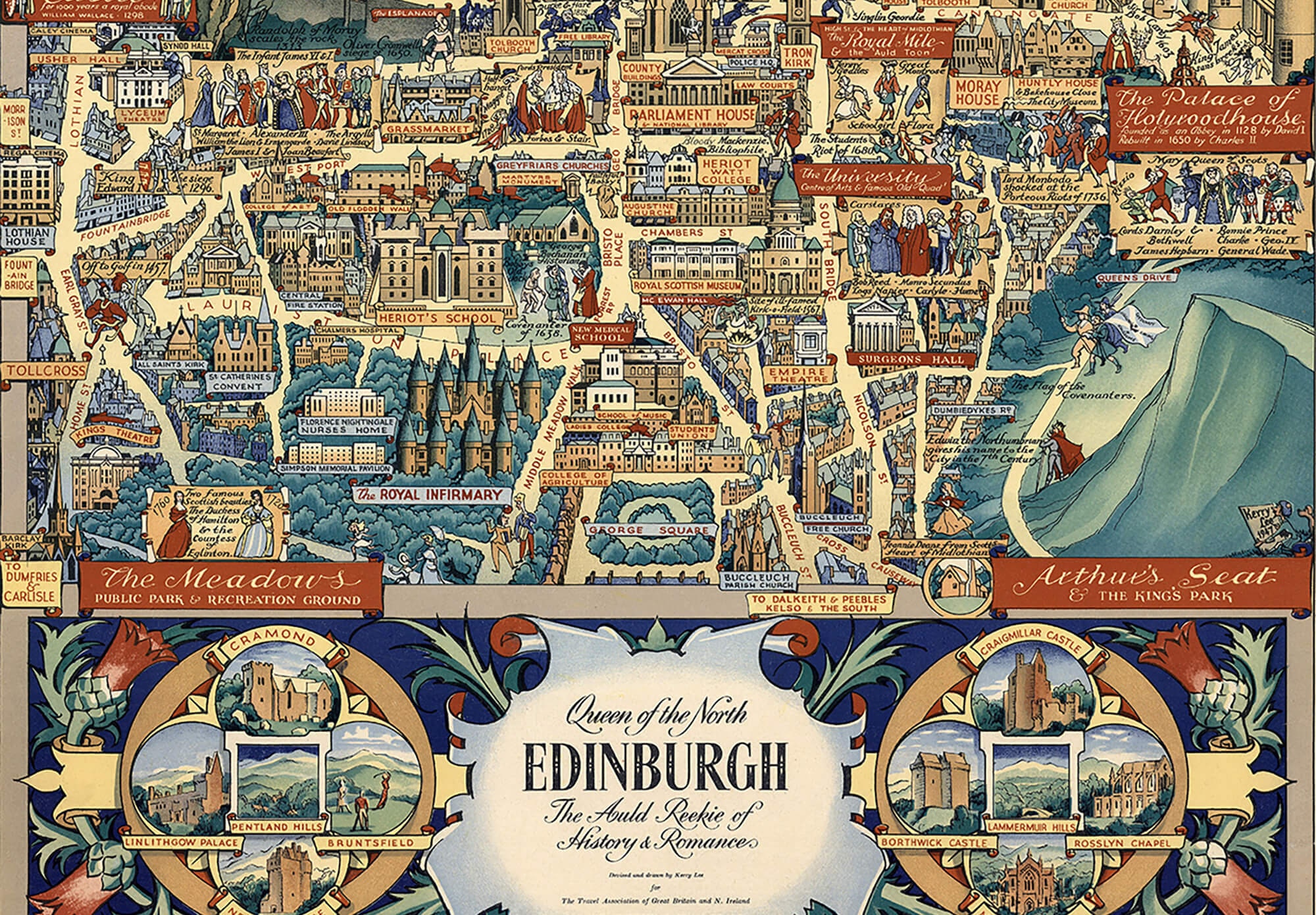 Pictorial Map of Edinburgh Vintage City Map Poster Print on - Etsy