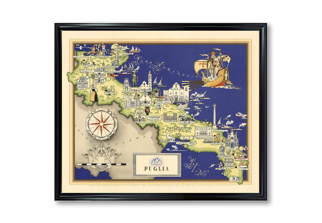 Vintage Puglia Italy Map Print: Restored Antique Travel Art - Etsy