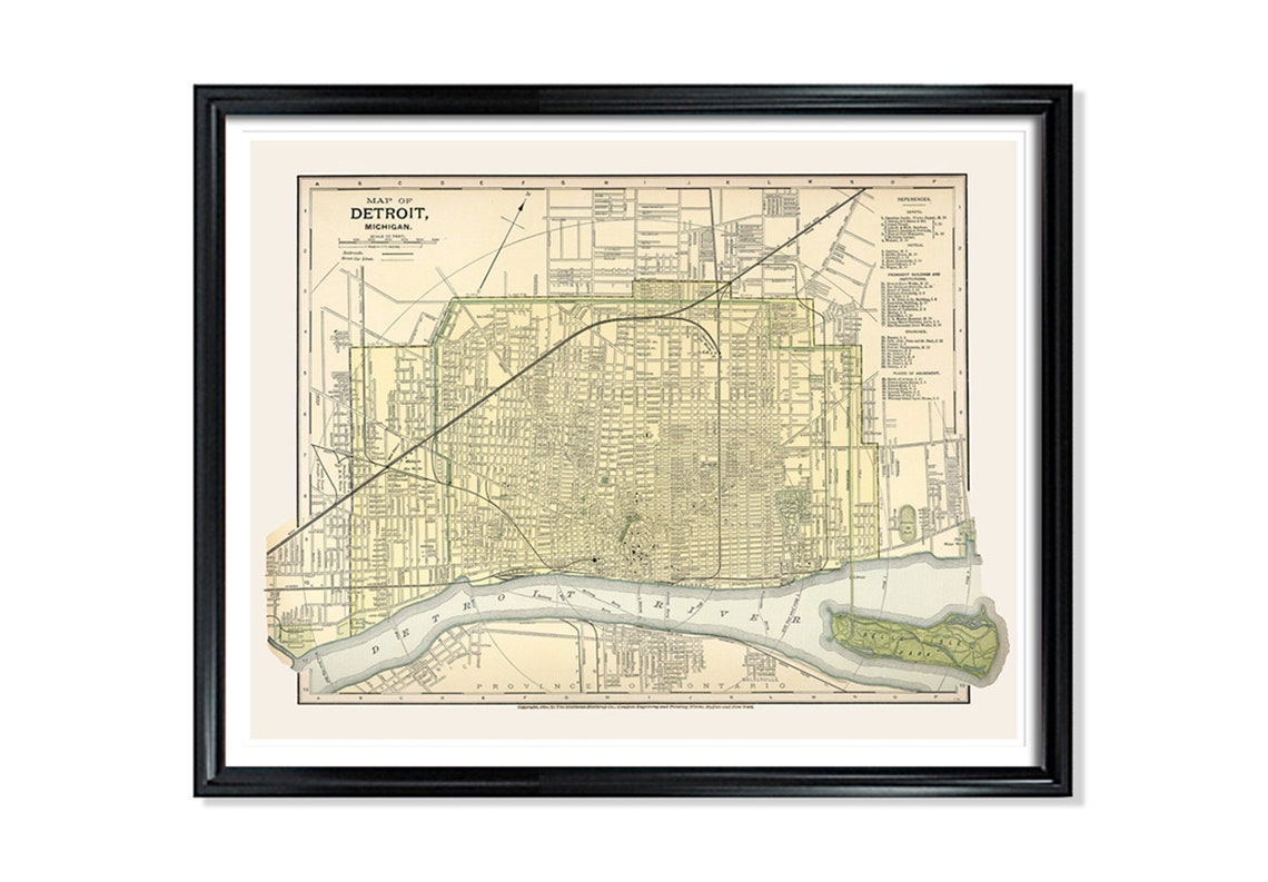 Detroit City Map Vintage Poster Print on Matte Photo Paper | Etsy