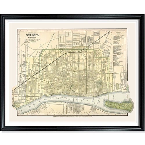 Detroit Vintage Map Poster Wall Art City Artwork Print | Etsy