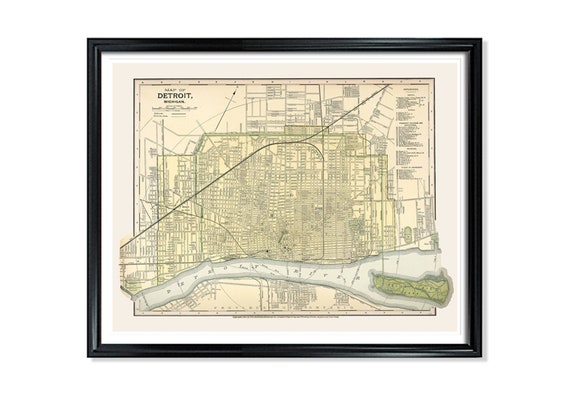 Detroit City Map Vintage Poster Print on Matte Photo Paper | Etsy