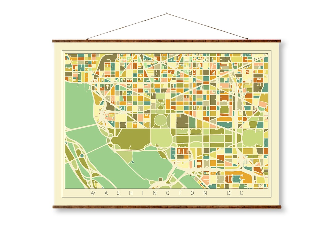 Washington DC Mosaic Map Art Print: Vintage Style Canvas Wall Decor - Etsy
