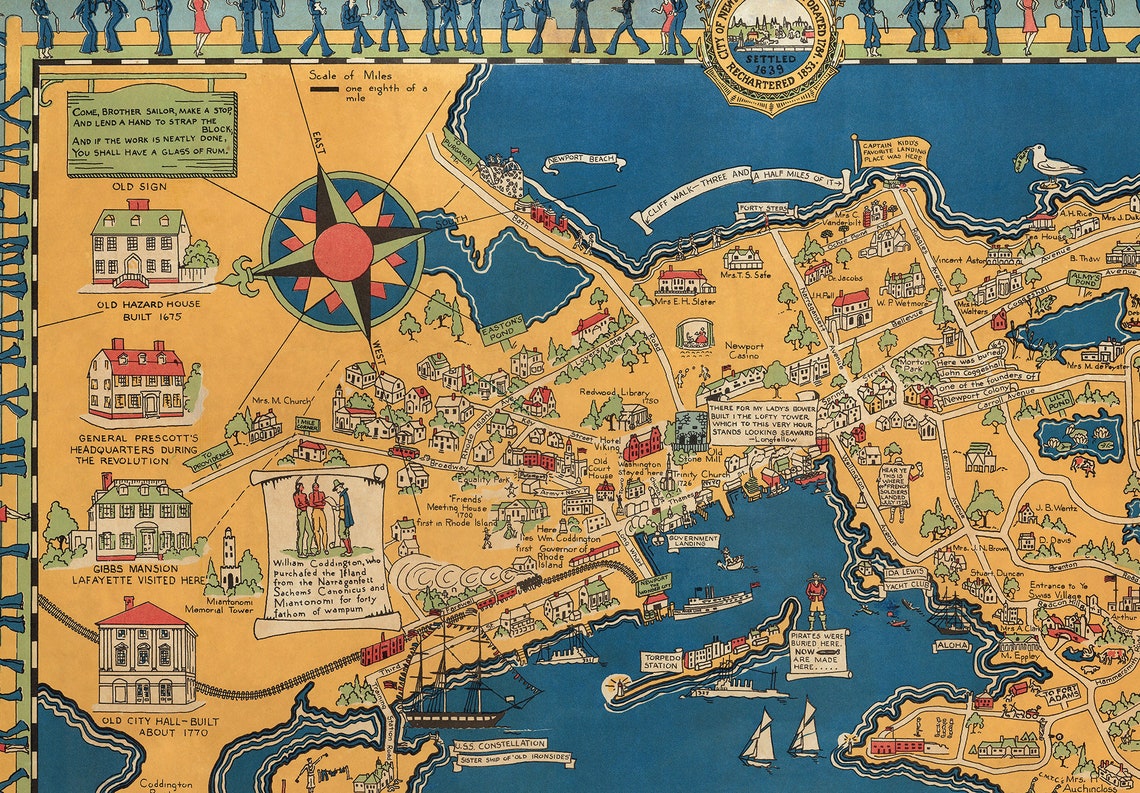 Newport Rhode Island Map Poster Print Vintage Home Wall Decor | Etsy