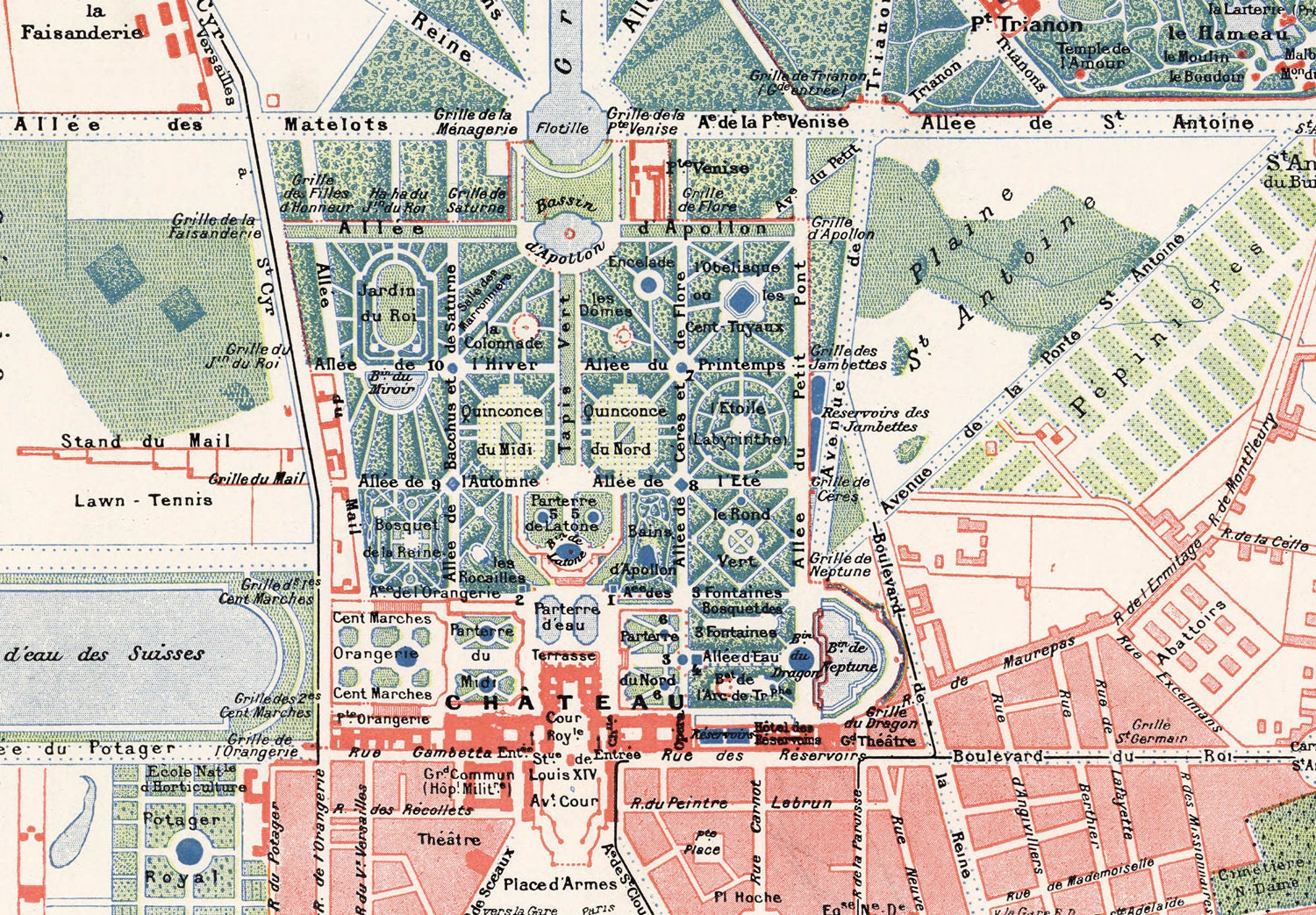 Versailles Map Vintage French Garden Poster Print on Matte | Etsy