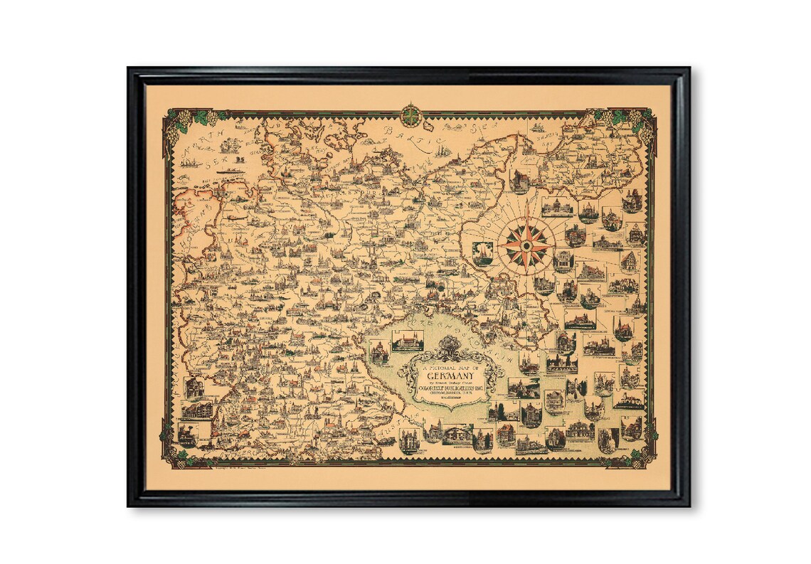 Map of Germany Poster Print Vintage Wall Decor Antique | Etsy