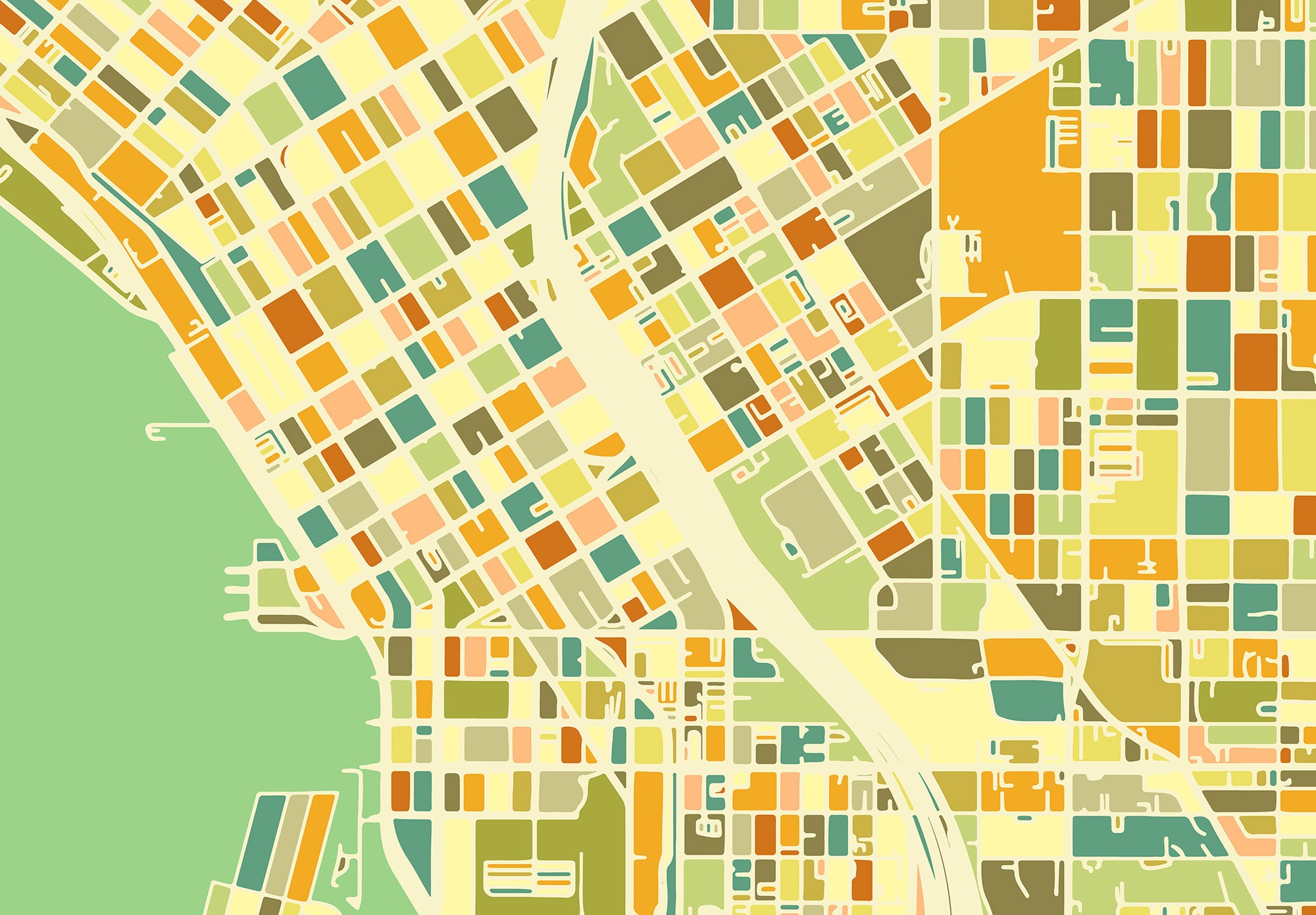Seattle Mosaic City Art Map Vintage Colored Ready to Hang - Etsy