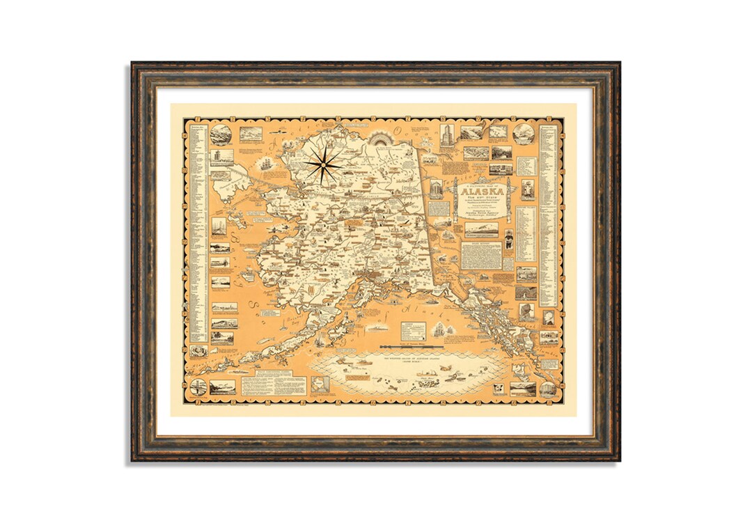 Alaska Map Vintage Pictorial Poster Matte Print on Heavy Fine Art Matte ...
