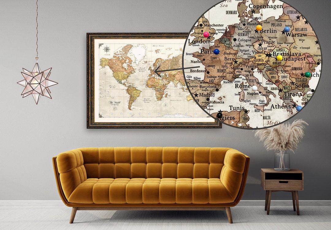Travel Push Pin Map of the World Current up to Date Peel and Stick ...