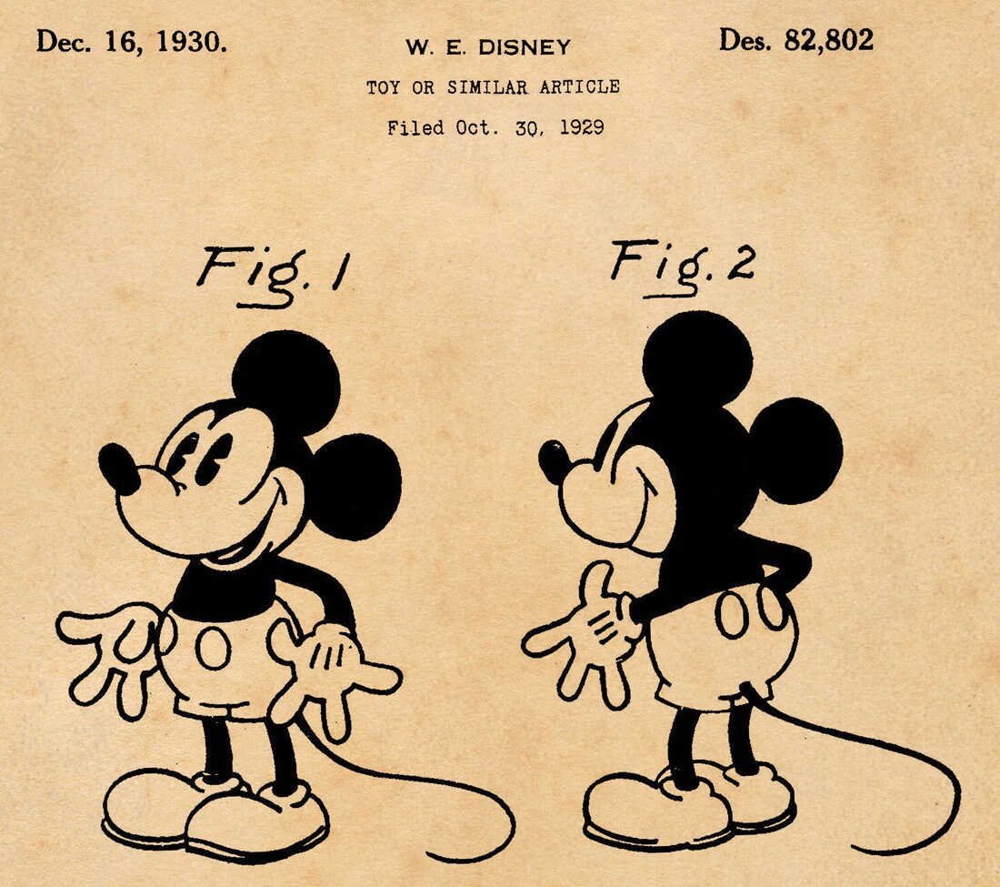 Mickey Mouse Patent Vintage Illustrations Ready to Hang Roll | Etsy