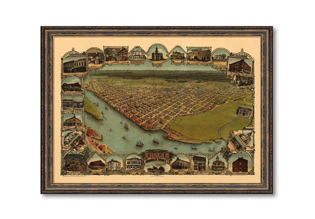 Map of Eureka Print Vintage Colored Map Country Home Wall Decor Map of ...