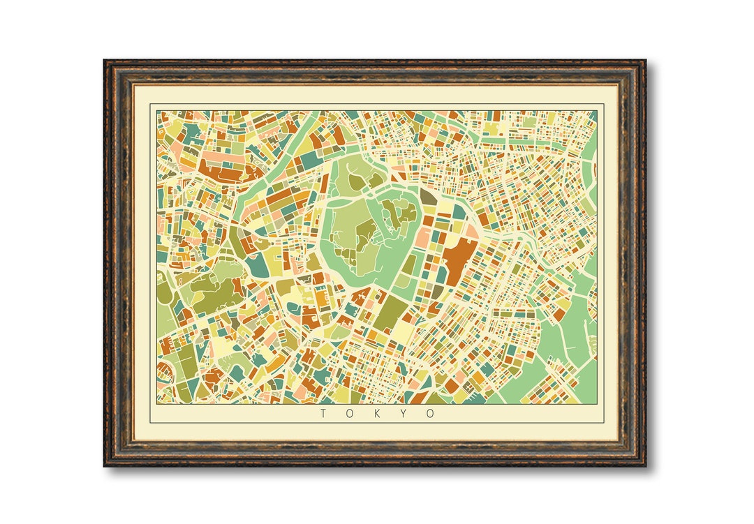 Tokyo City Mosaic Art Map Print Vintage Colored Map Modern Home Wall ...