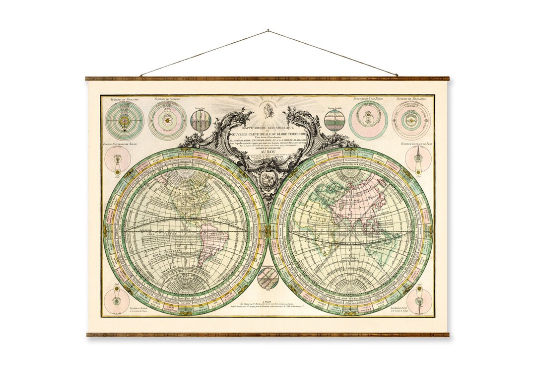 1760 Antique World Map Canvas Scroll: Geo-spherique Mappe Monde - Etsy