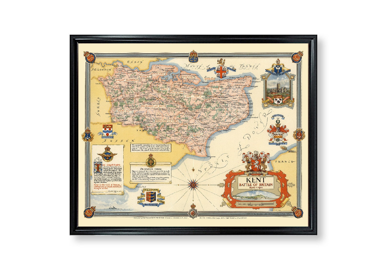 Map of Kent England Poster Print Vintage Home Wall Map Decor - Etsy