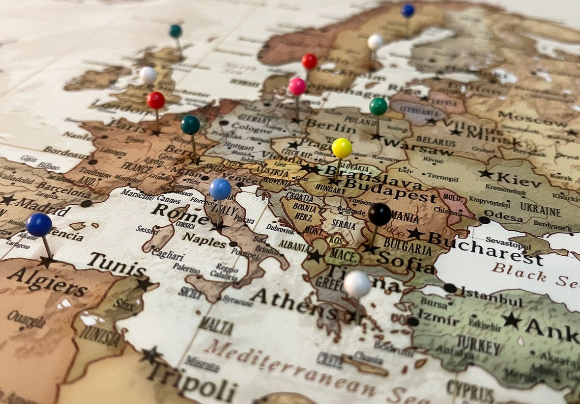 Travel Push Pin Map of the World Current up to Date Peel and - Etsy