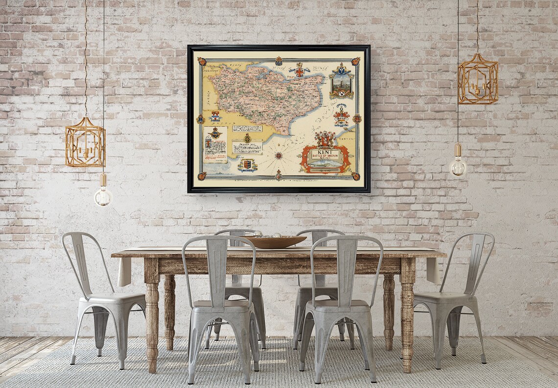 Map of Kent England Poster Print Vintage Home Wall Map Decor - Etsy