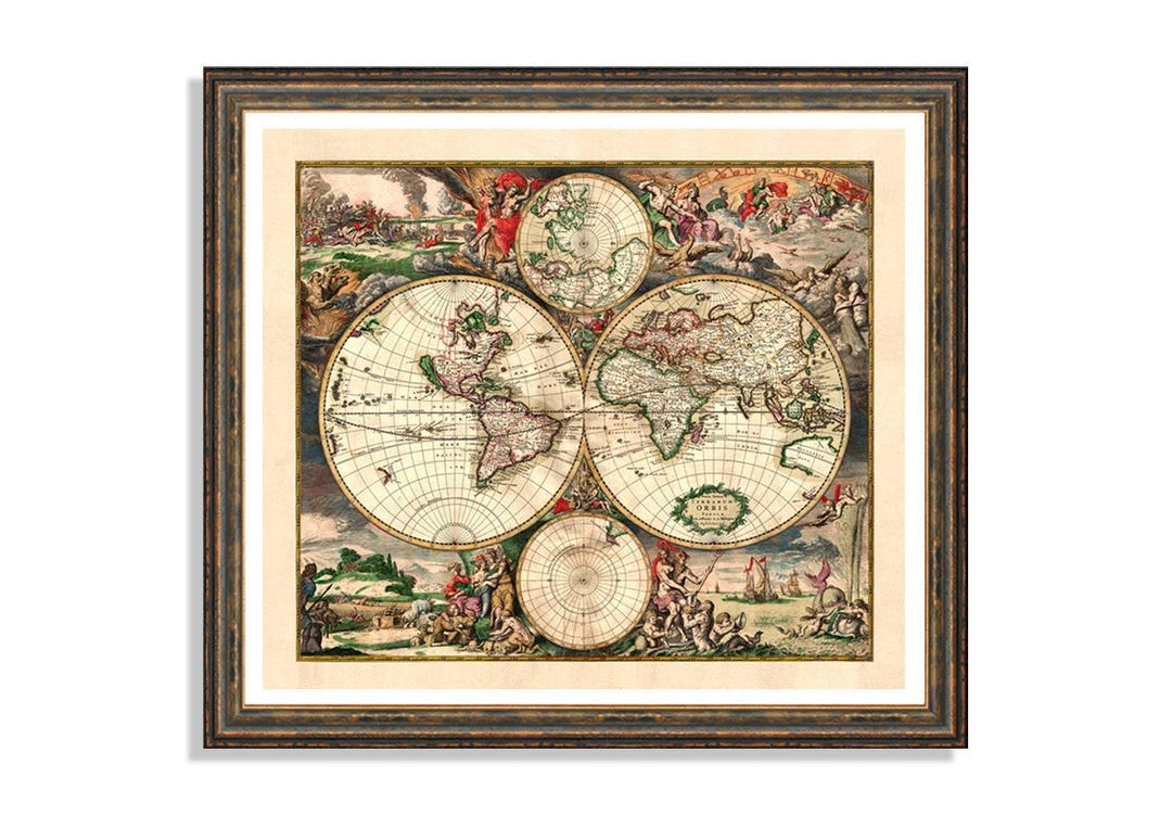 17th Century World Map Print: Ancient Decorative Wall Art - Etsy