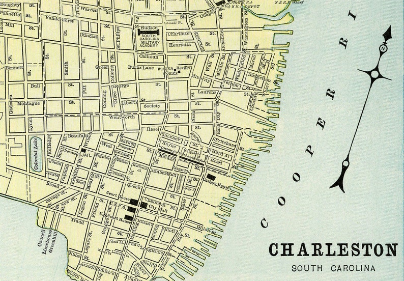 Map of Charleston on Ready to Hang Roll Down Canvas Decorative | Etsy