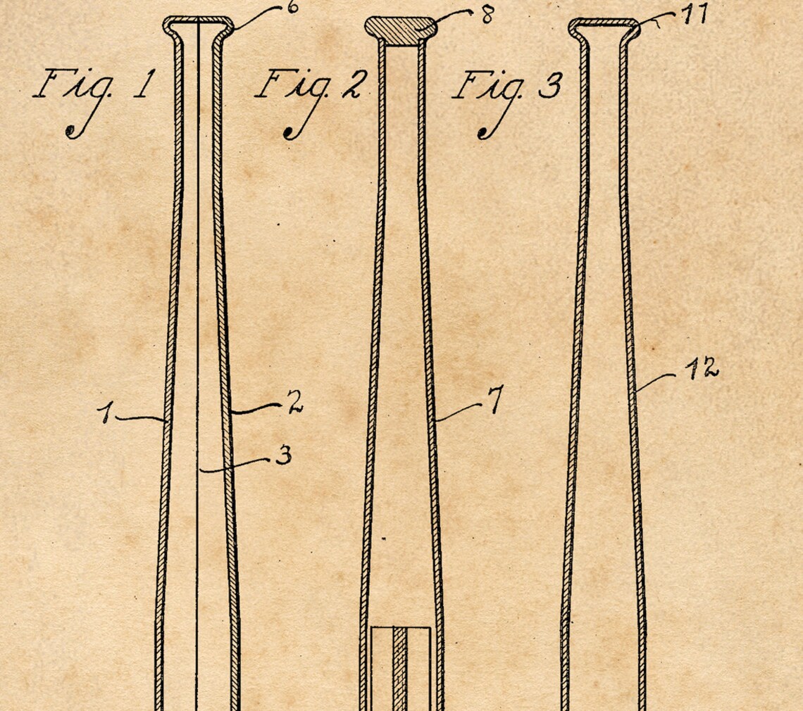 Baseball Bat Patent Vintage Illustrations Ready to Hang Roll - Etsy