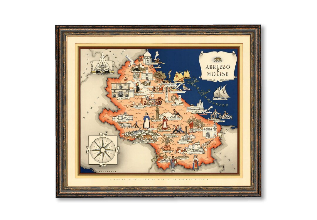 Abrusso E Molise Italy 1938 Vintage City Map Poster - Hand-restored ...