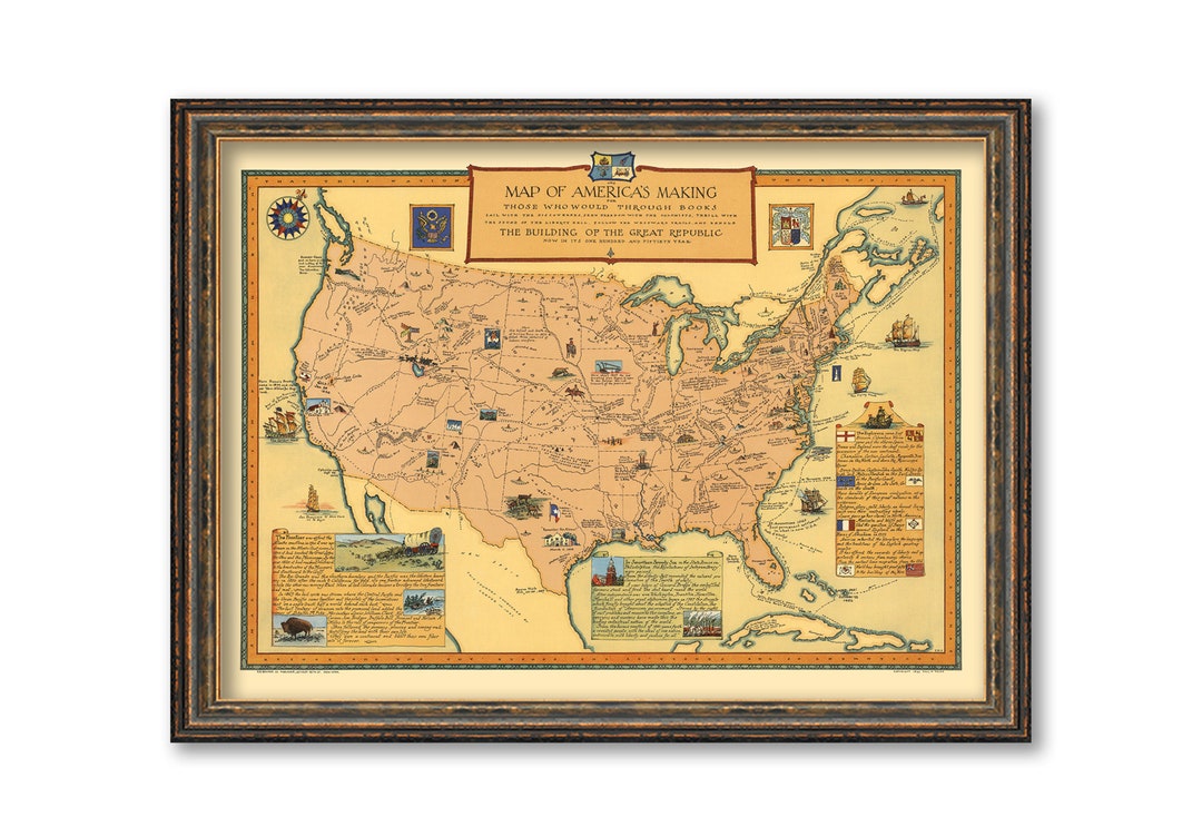 Map of America's Making Print Vintage Colored Map Country - Etsy