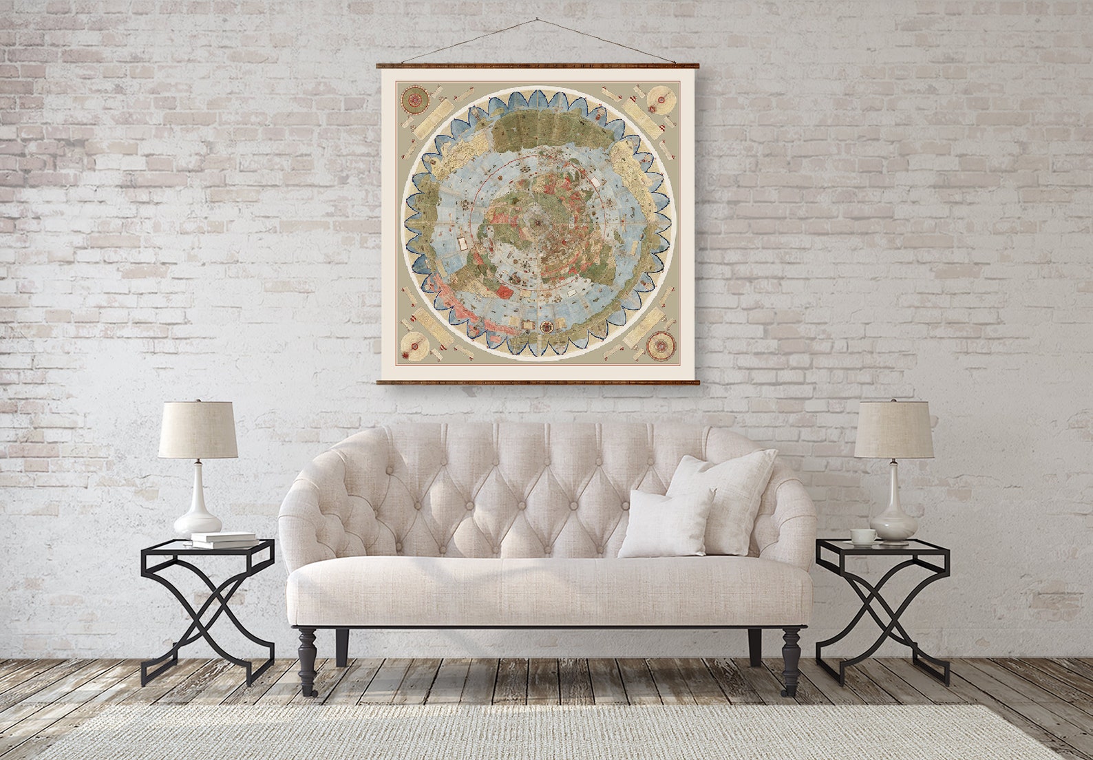 Vintage World Map Canvas Scroll: 1587 Urbano Monte Planisphere - Etsy