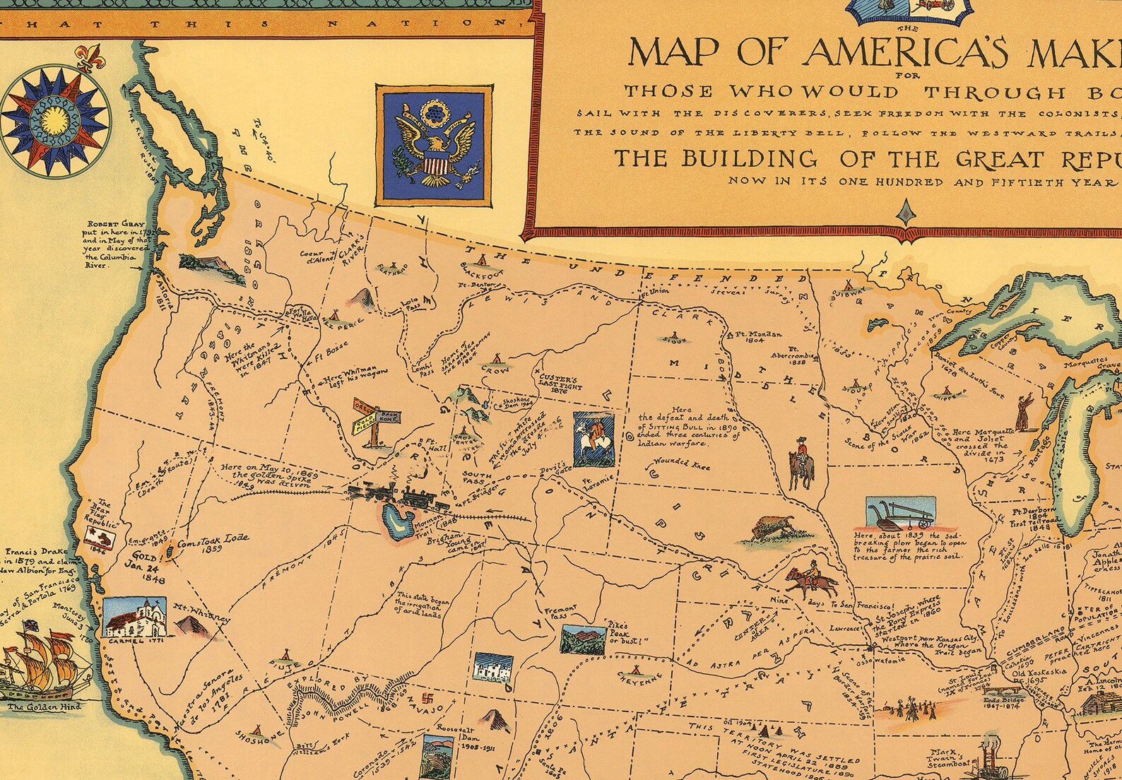 Map of America's Making Print Vintage Colored Map Country | Etsy