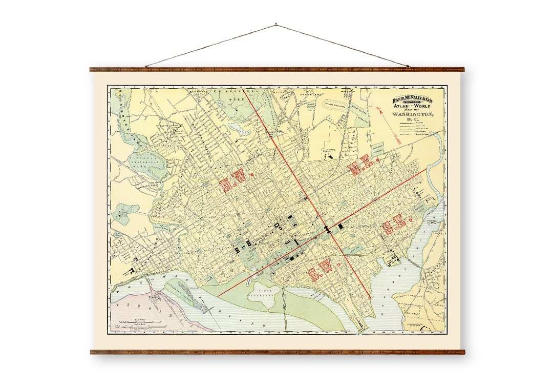 Washington DC Atlas Map Vintage Colored on Ready to Hang Canvas ...