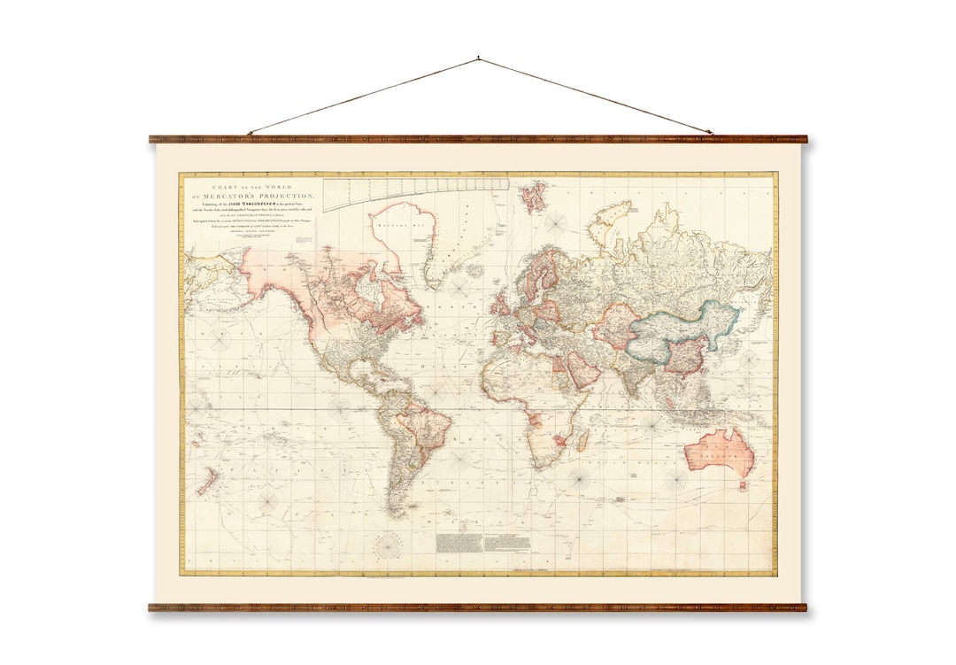 Antique World Map Canvas Scroll: Vintage Explorers Chart Wall Art - Etsy