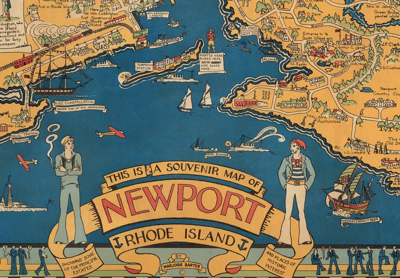 Newport Rhode Island Map Canvas: Vintage Roll-down Wall Art - Etsy