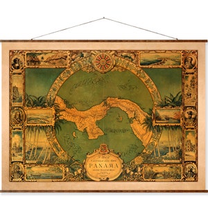 Map of Panama Roll Down Vintage Canvas Decorative Scroll Map - Etsy
