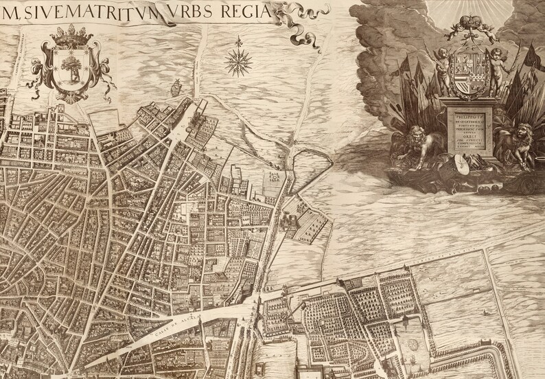 Madrid Map 1656 Vintage European City Map on Ready to Hang | Etsy