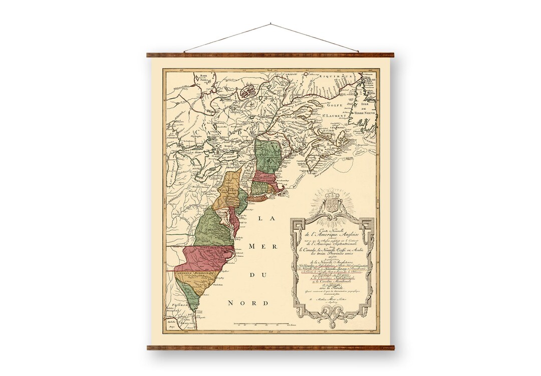 Thirteen Colonies Map: Vintage Canvas Scroll - Rustic Home Decor - Etsy