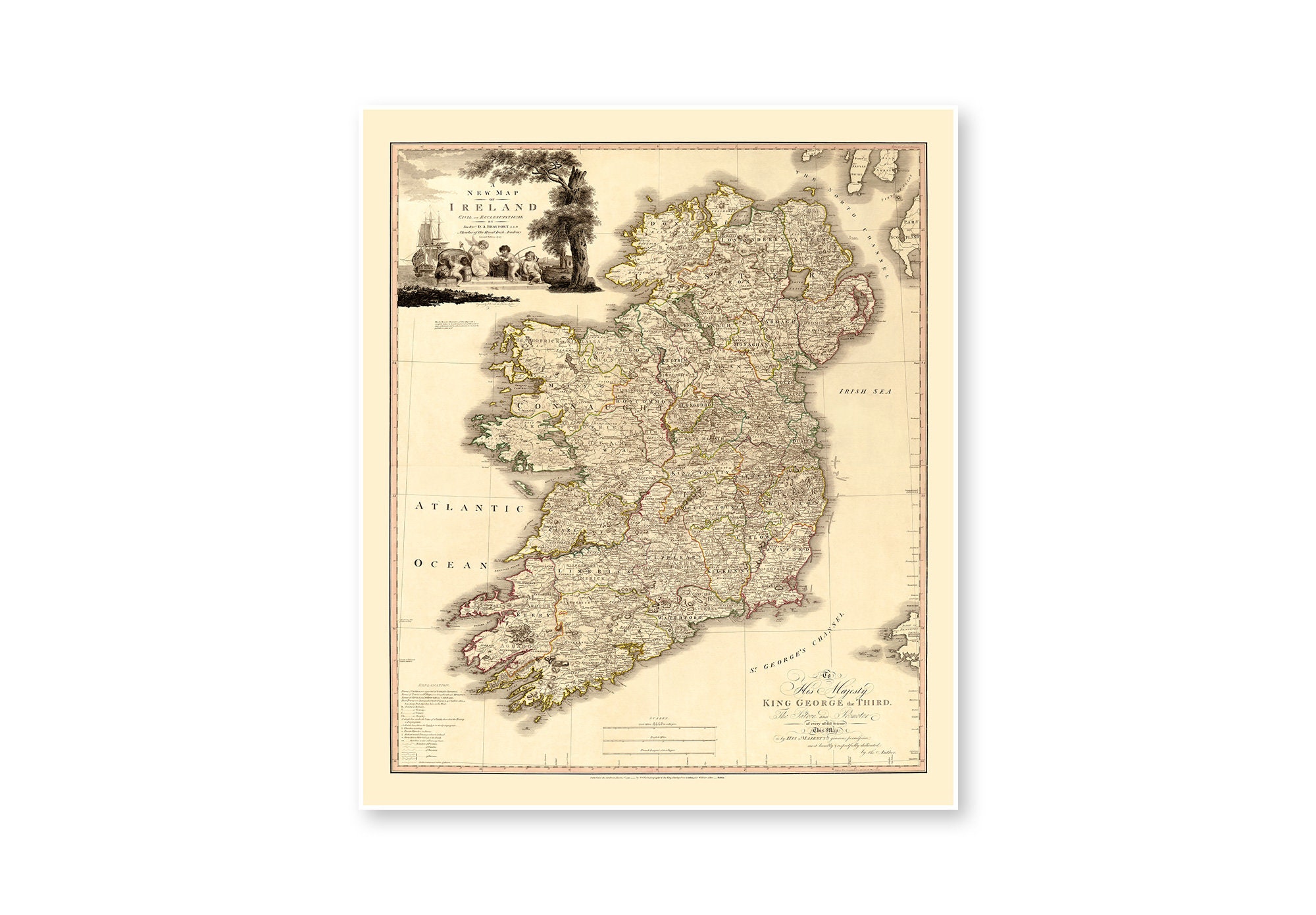 Map of Ireland 1797 Print Vintage Colored Map Country Home - Etsy