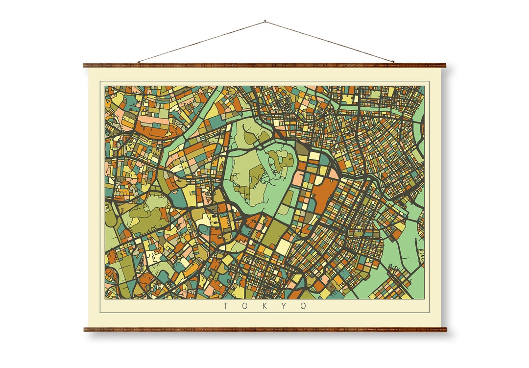 Tokyo Mosaic City Art Map Vintage Colored Ready to Hang Canvas ...