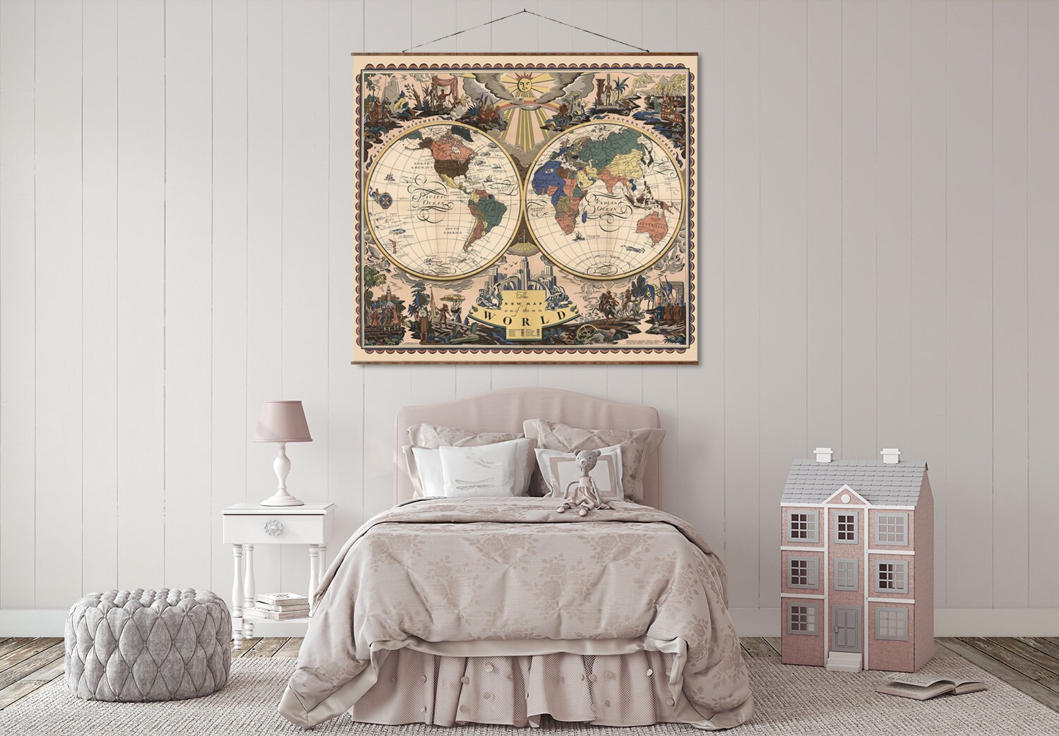 Vintage Old World Map on Canvas Decorative Wall Scroll | Etsy