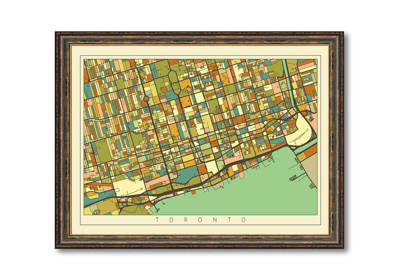 Toronto City Mosaic Art Map Print Vintage Colored Map Modern | Etsy