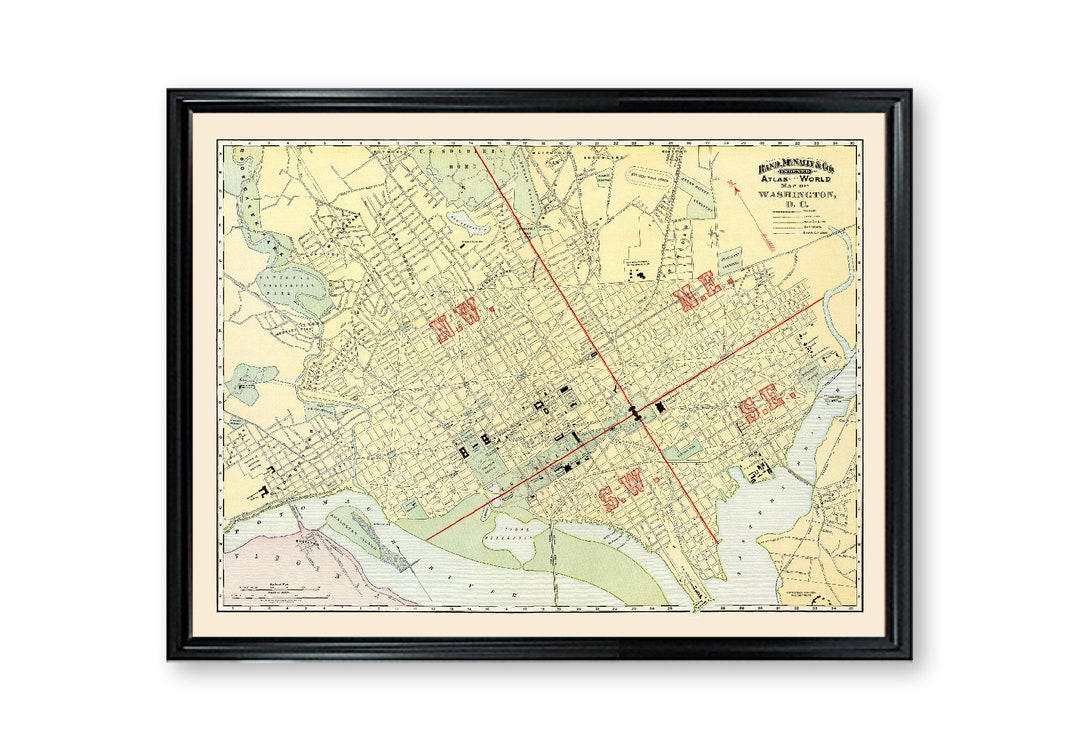 Washington DC Atlas Map Poster Print Vintage Colored Home Wall City Map ...