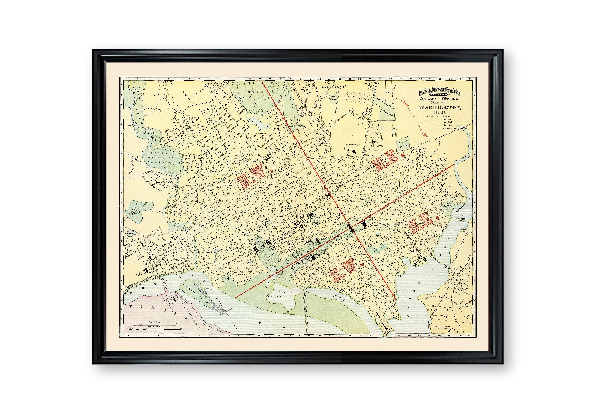 Washington DC Atlas Map Poster Print Vintage Colored Home Wall - Etsy UK