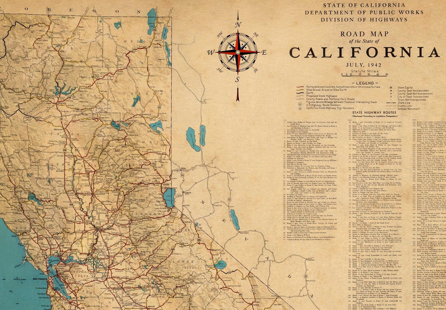 California Map Vintage Roll Down Map on Ready to Hang Canvas - Etsy