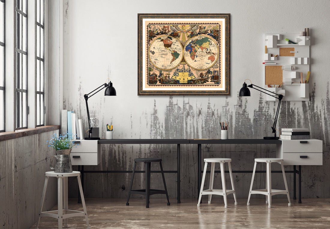 Vintage Old World Map Decorative Colorful Vintage Poster Matte | Etsy