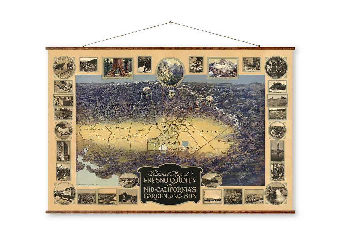 Vintage Fresno County Map: 1919 Canvas Scroll - California Decor - Etsy