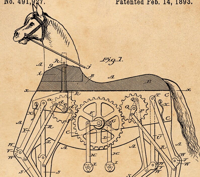 Mechanical Horse Patent Vintage Illustrations Ready to Hang - Etsy