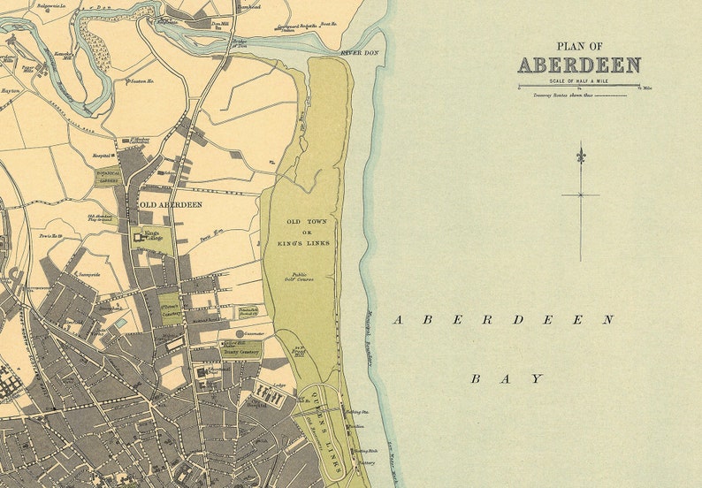 Map of Aberdeen Vintage City Map on Ready to Hang Roll Down | Etsy