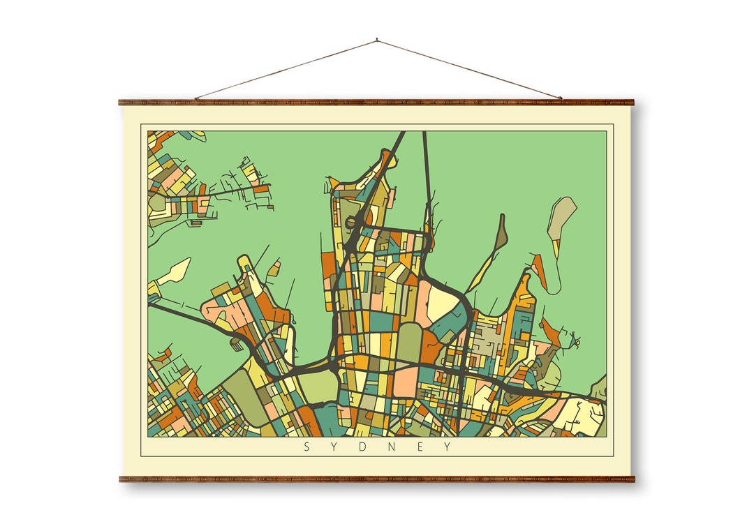 Sydney Mosaic City Art Map Vintage Colored on Ready to Hang Roll Down ...
