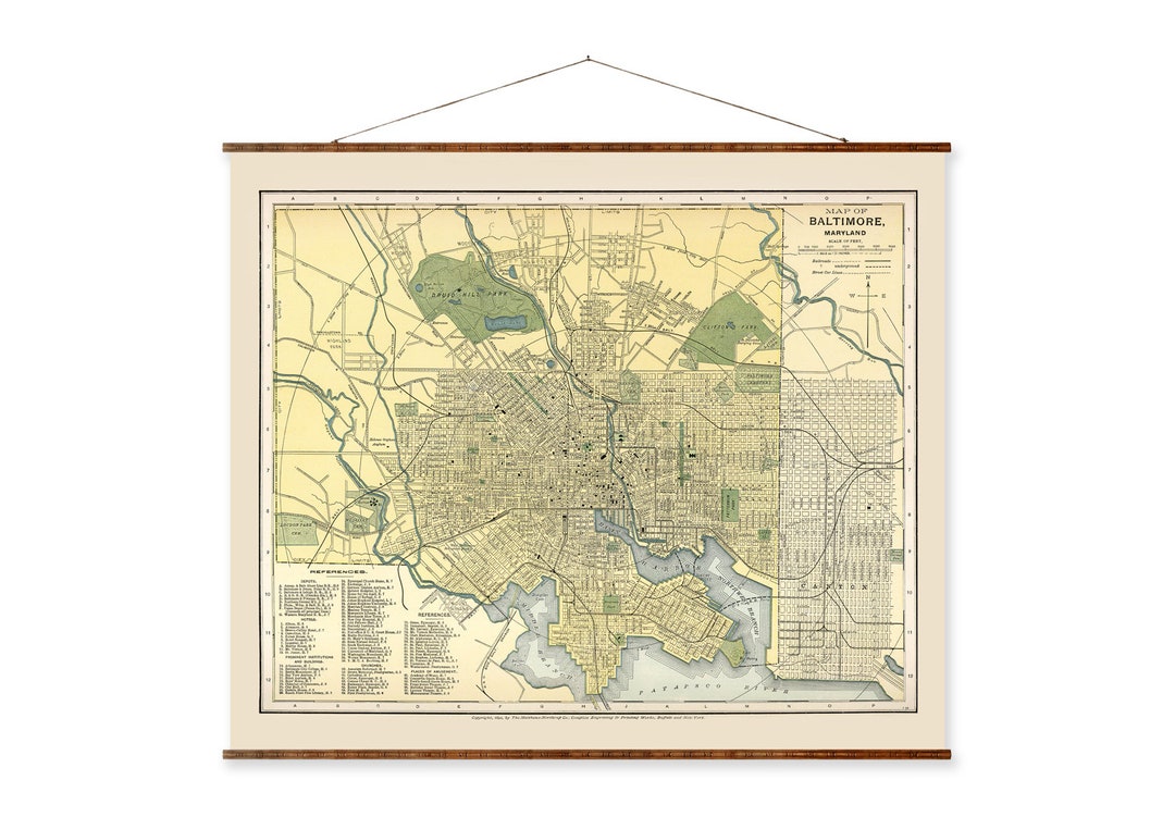 Baltimore Vintage Map Canvas Scroll, 1891 City Layout - Etsy