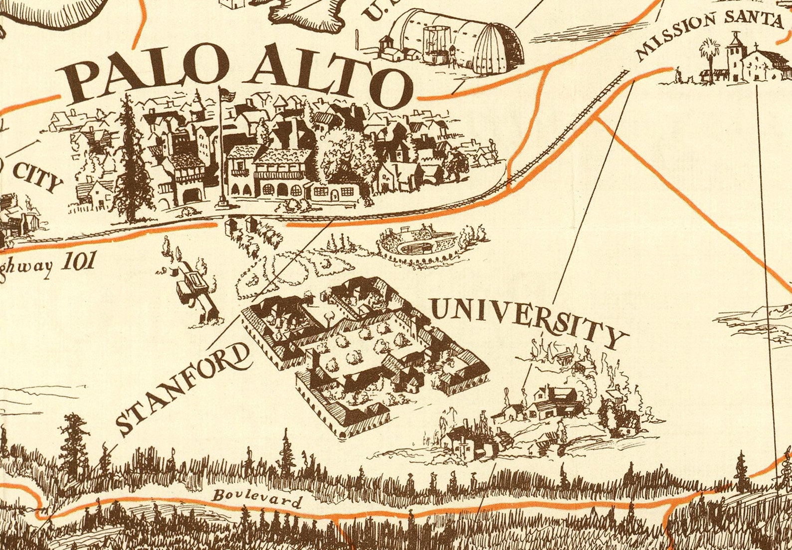 Map of Palo Alto Vintage Ready to Hang Roll Down Canvas Map - Etsy