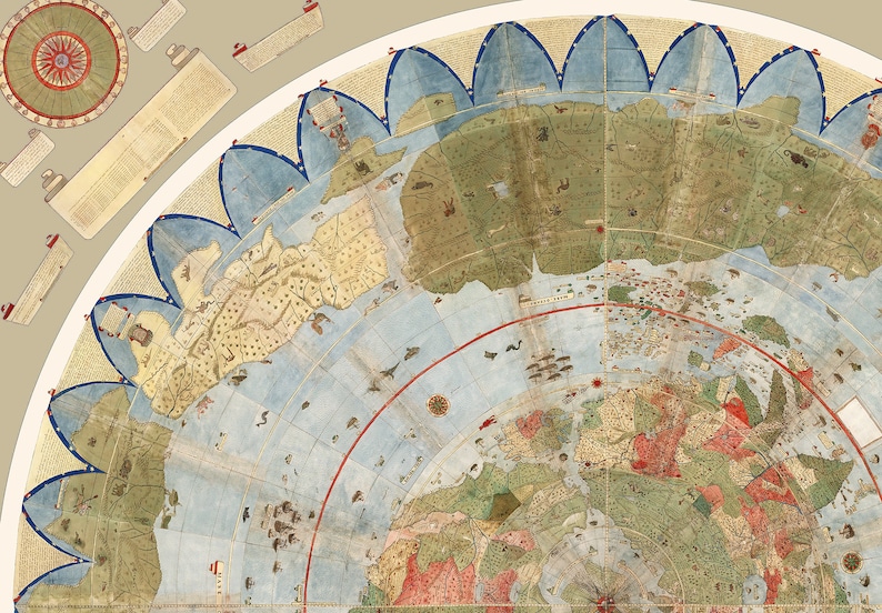 Vintage Earth Map 14th Century World Map Poster Print on Matte | Etsy