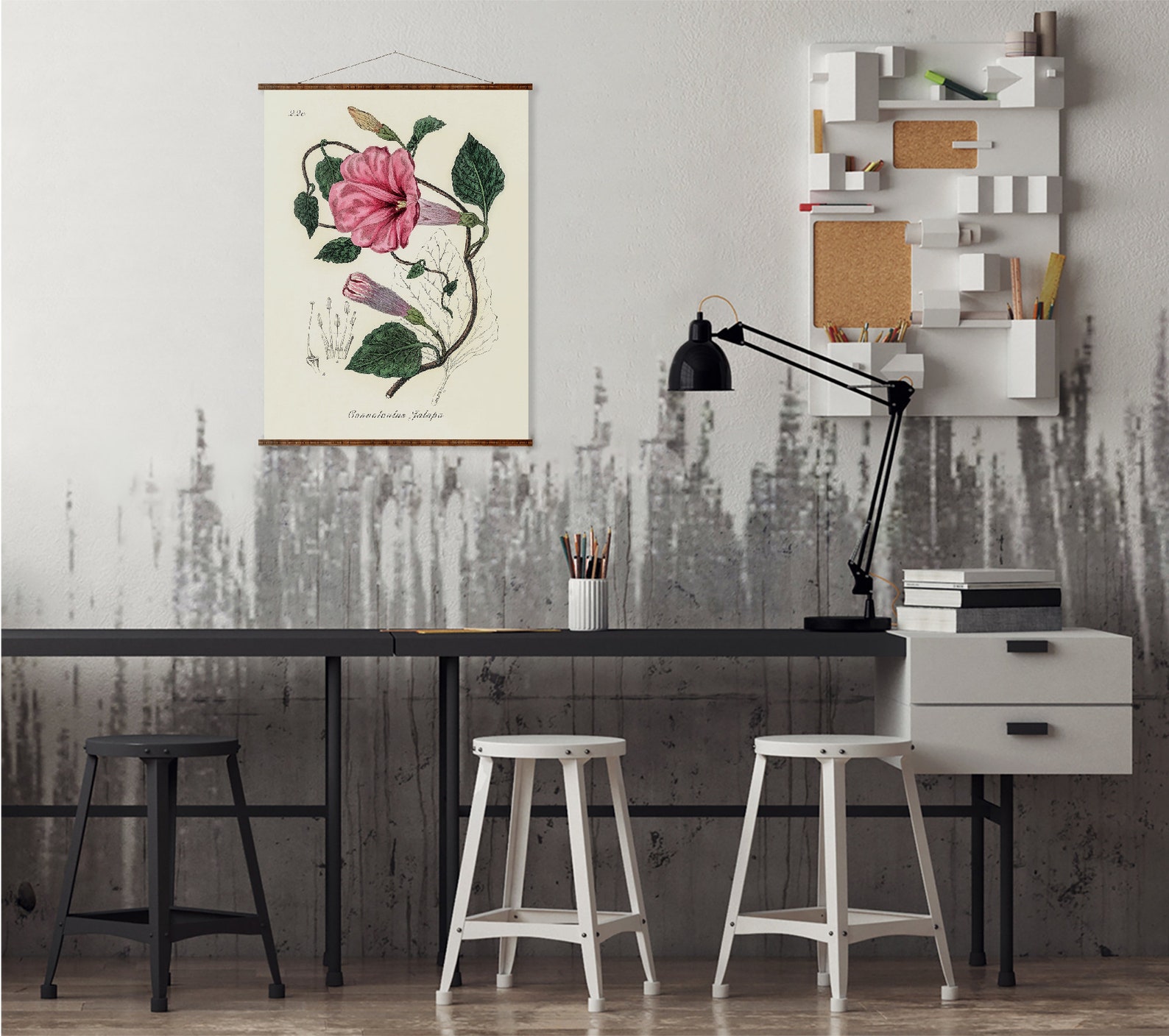 Jalap Botanical Canvas Scroll - Antique Pink Flower Art - Etsy