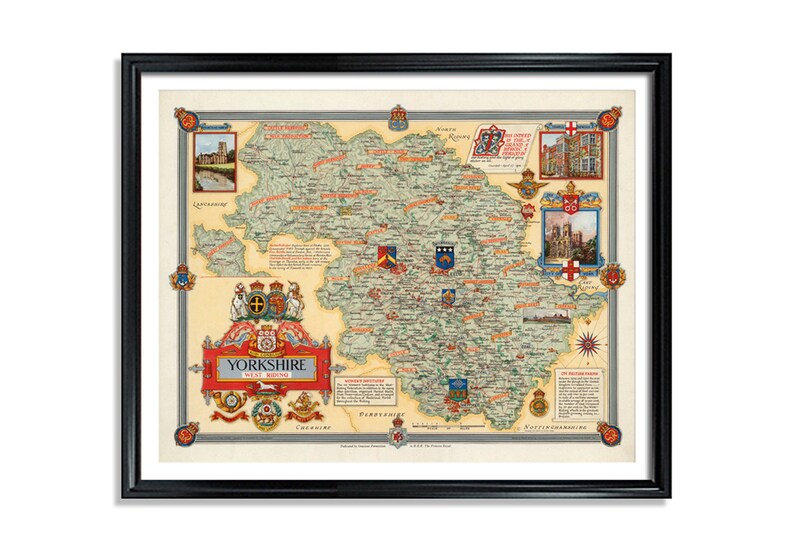 Map of Yorkshire Vintage European City Poster Print on Matte - Etsy